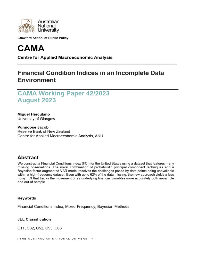 Financial Condition Indices in An Incomplete Data Environment | PDF