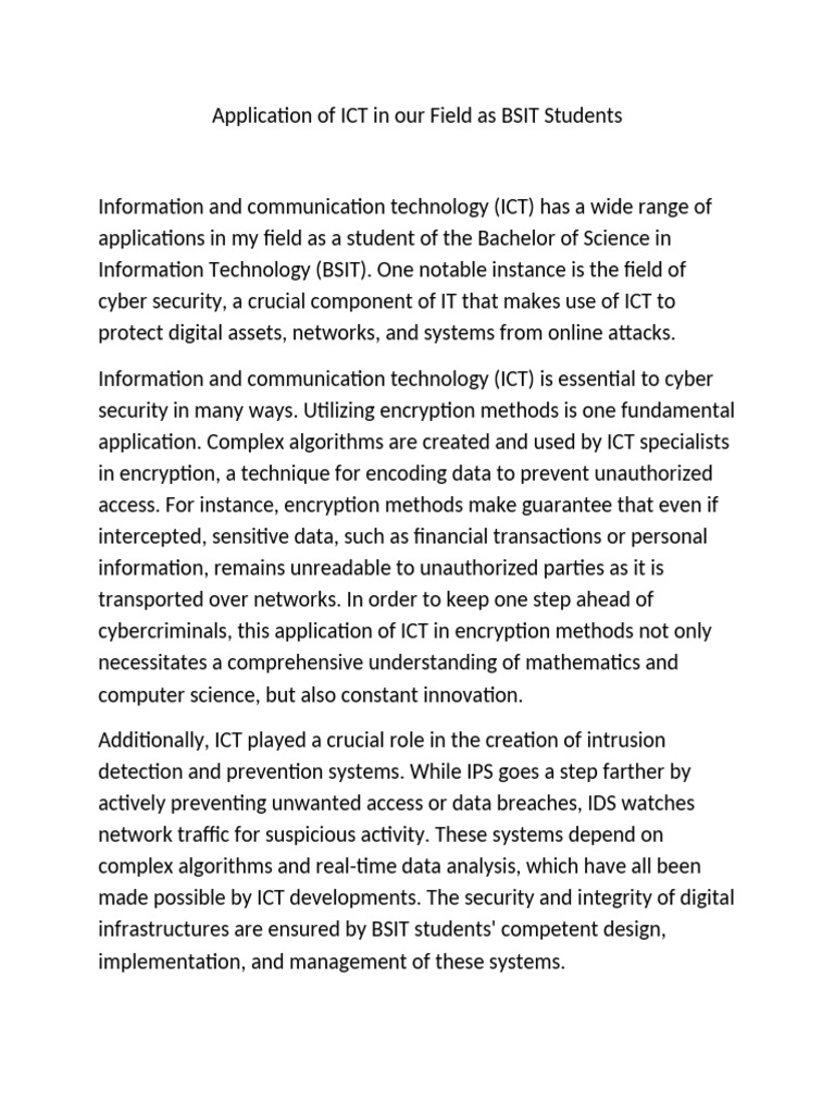 Example of ICT in BSIT Fielde | PDF