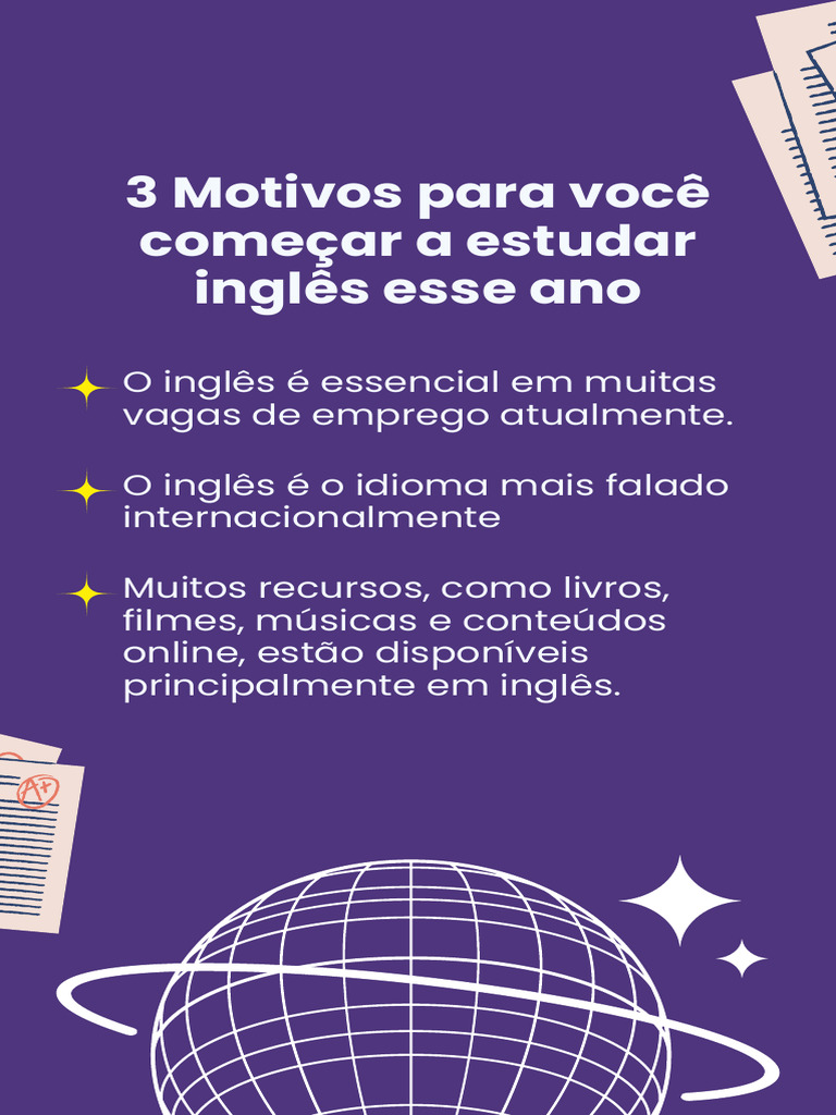 Story para Instagram Motivos para Estudar Inglês Ilustração Roxo | PDF