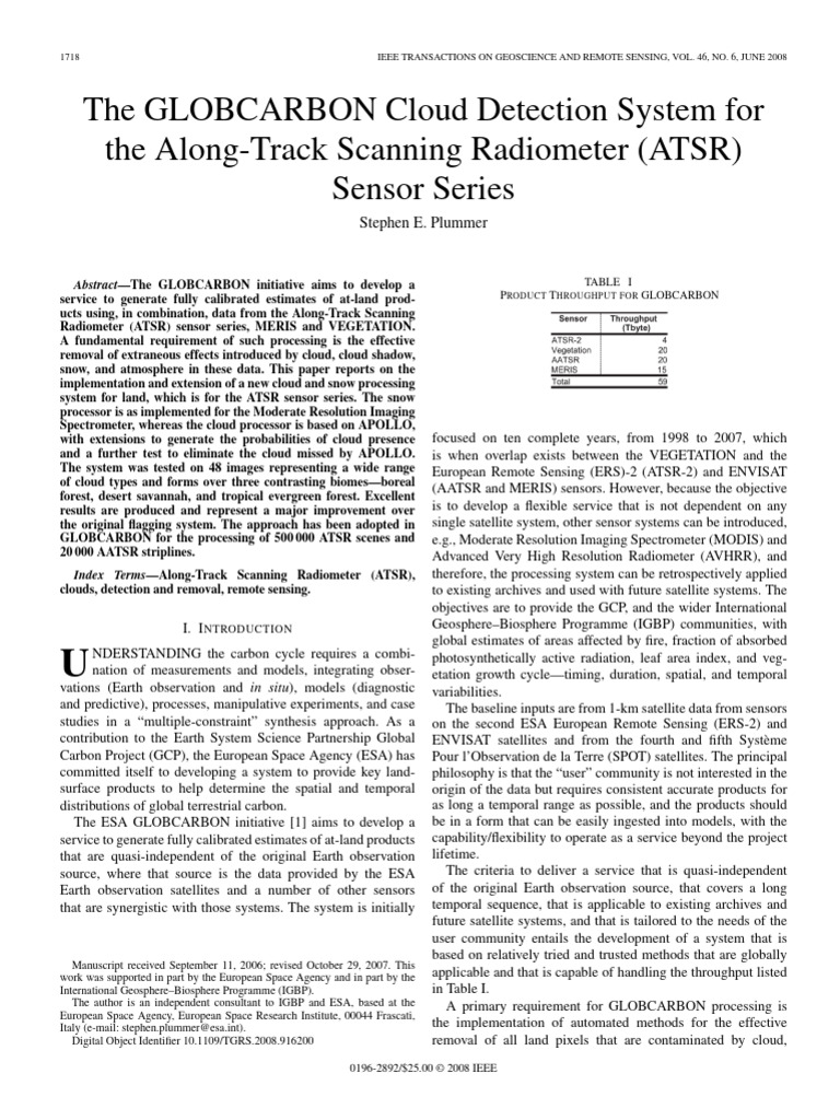 The GLOBCARBON Cloud Detection System For The Along-Track Scanning ...