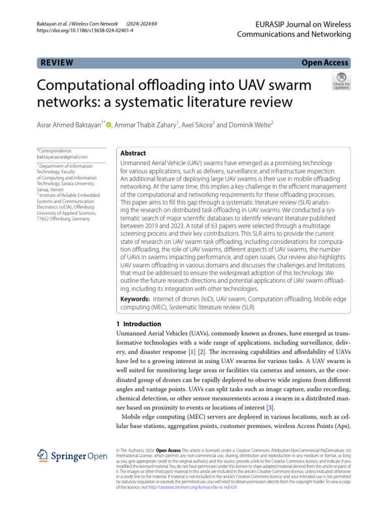 Computational Offloading Into UAV Swarm Networks: A Systematic Literature Review | PDF