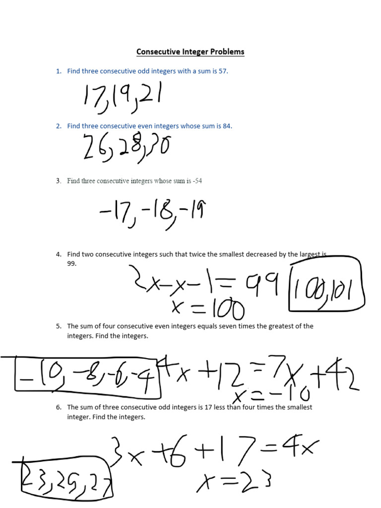 Consecutive Integer Problems | PDF