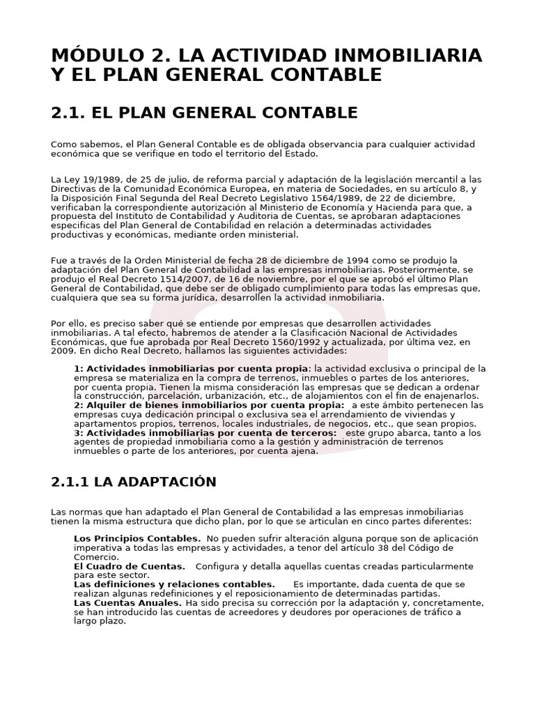 Modulo 2 La Actividad Inmobiliaria y El Plan General Contable-1 | PDF