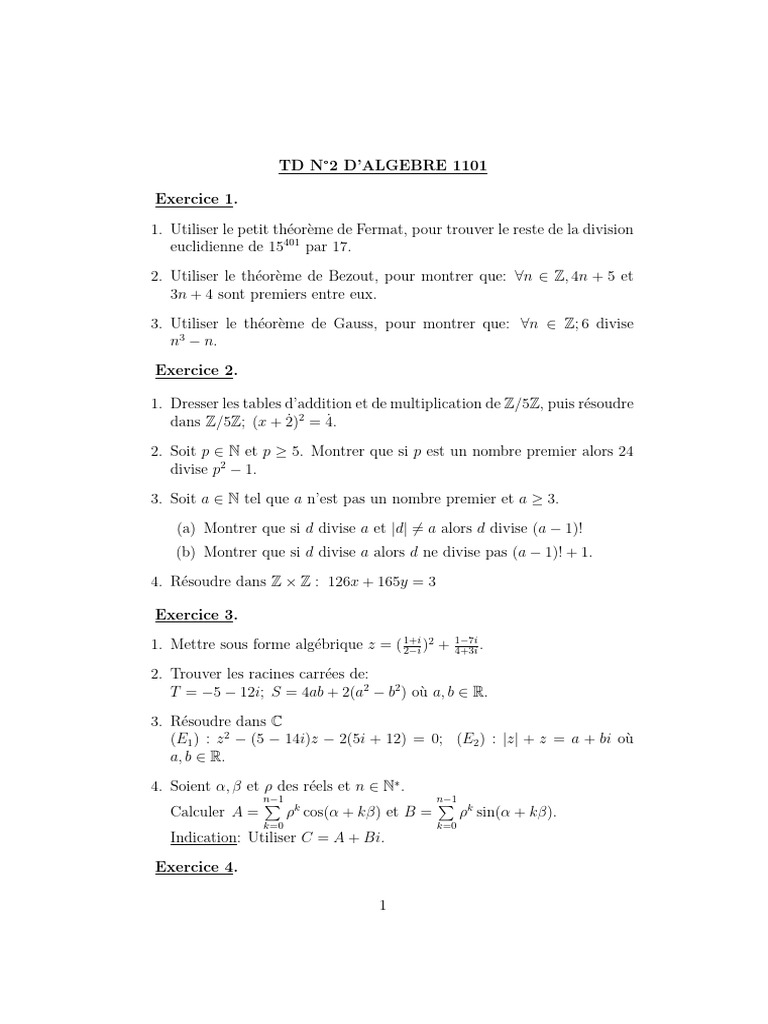 TD N°2 MTH1101 (Algebre) | PDF