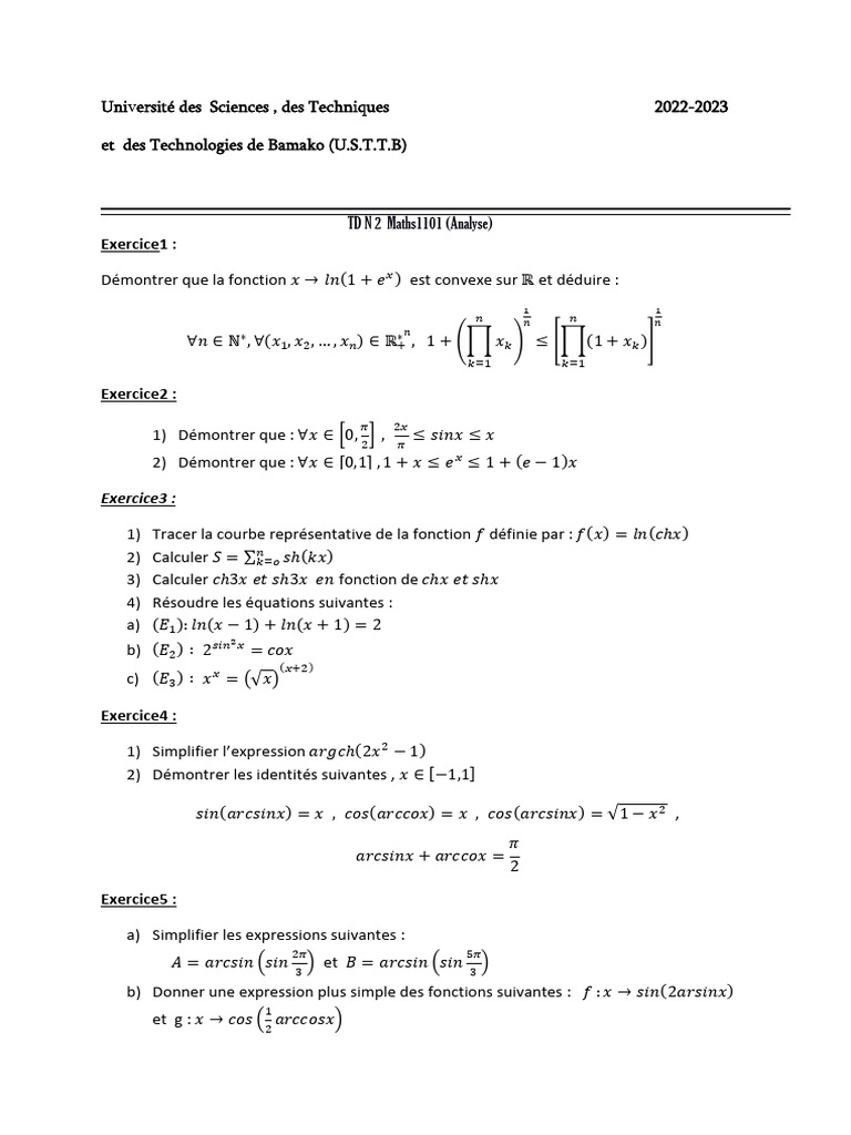 TDN°2 Math1101 (Analyse) | PDF