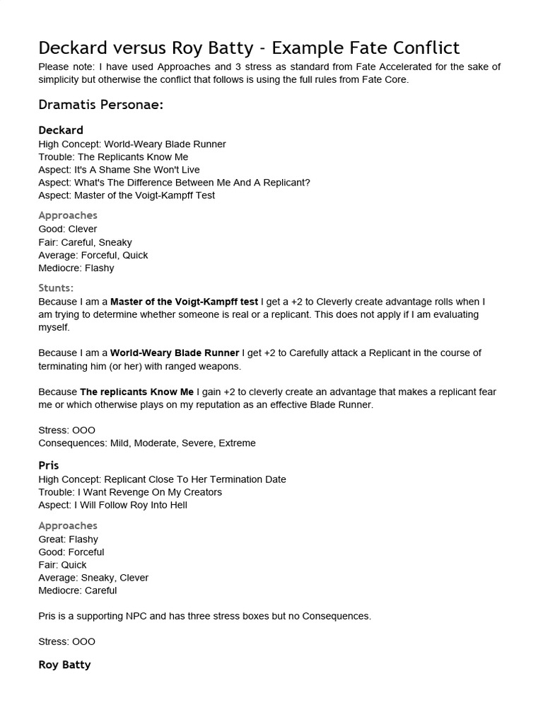 Deckard vs Batty Example Fight | PDF