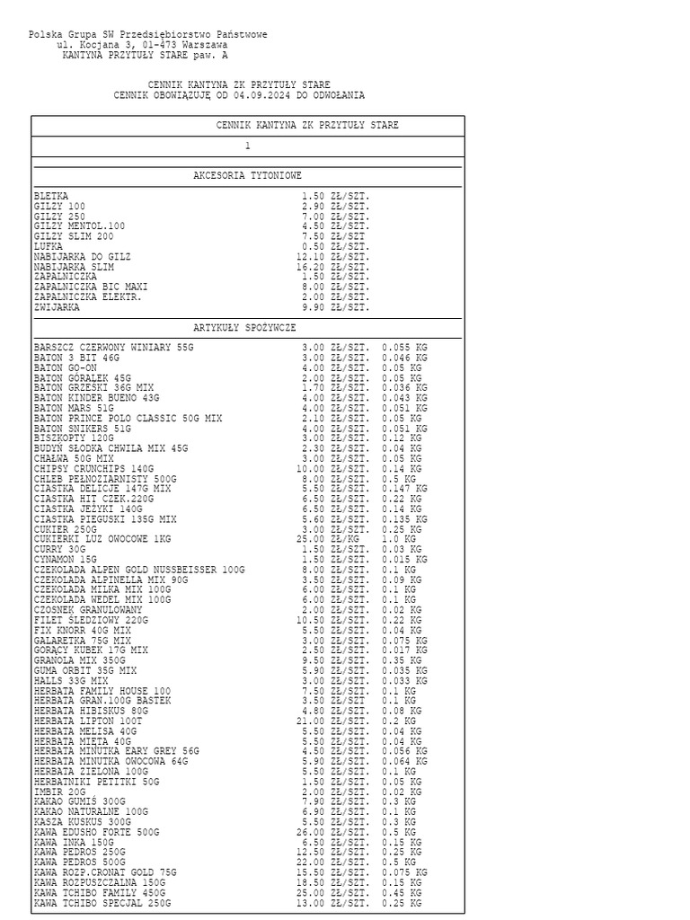 Cennik Wrzesień Paczka | PDF