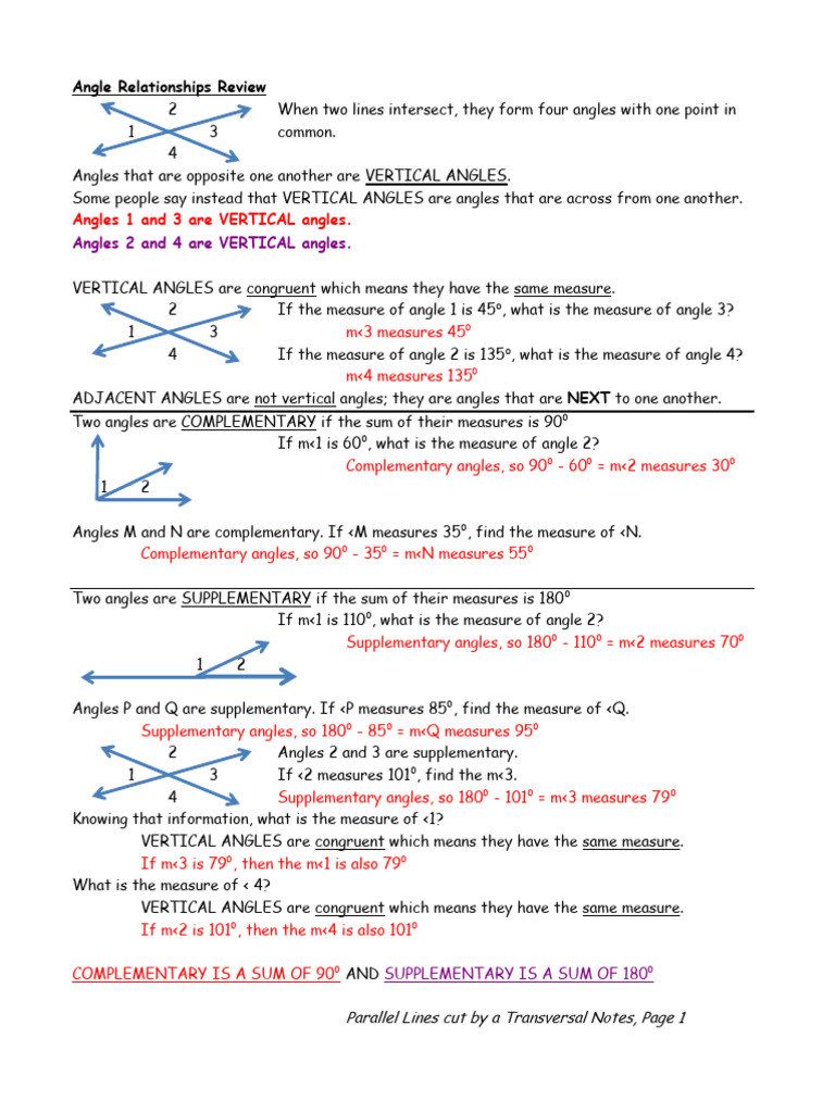 Angle Relationships and Tranversals | PDF