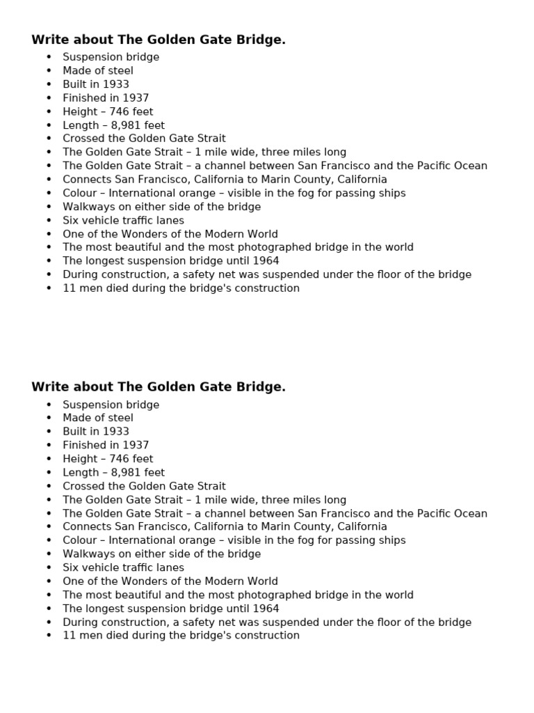 Writing Test 5.1 The Golden Gate Bridge | PDF