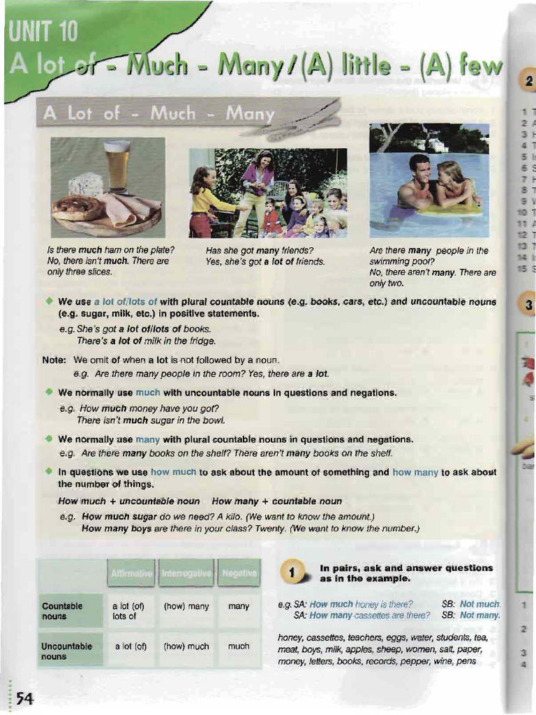 A Lot of - Much - Many - A Little - Little - A Few - Few | PDF