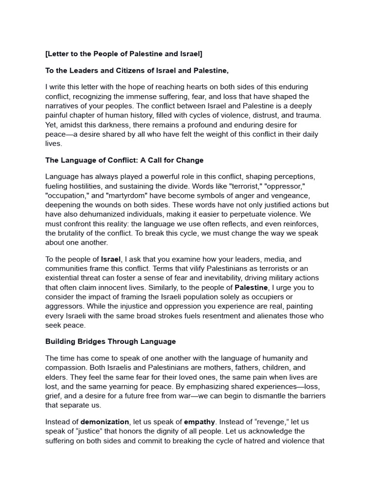 Letter To The People of Palestine and Israel | PDF | Hamas | Social Science