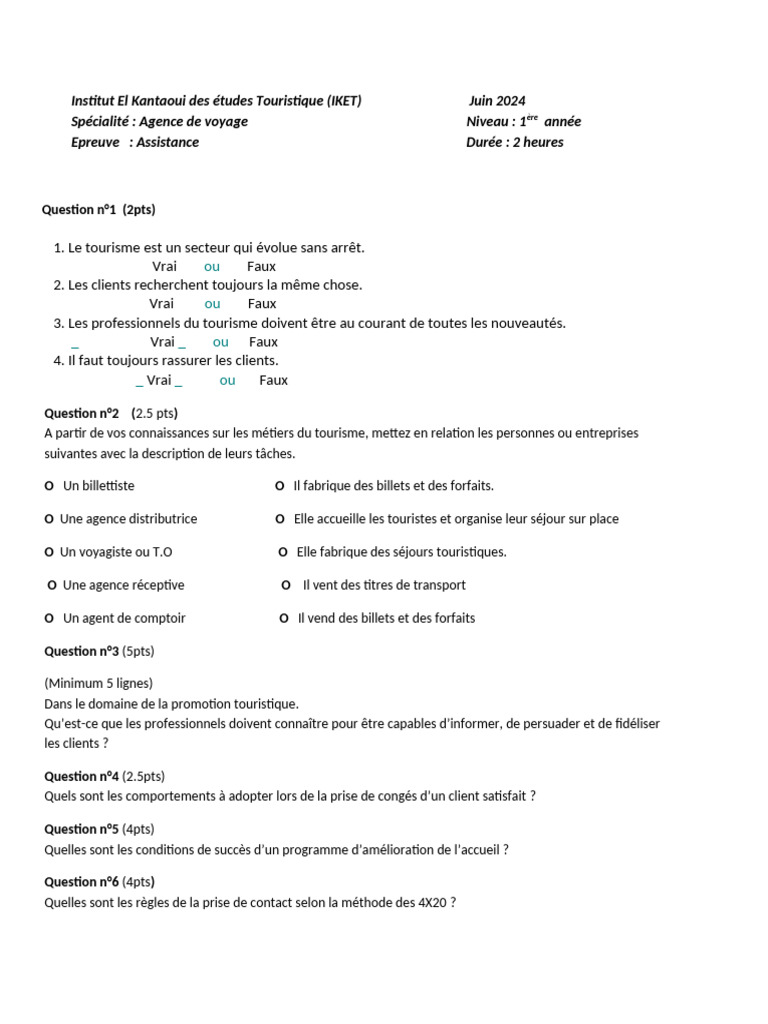 examen fin d'année assistance 2024 | PDF