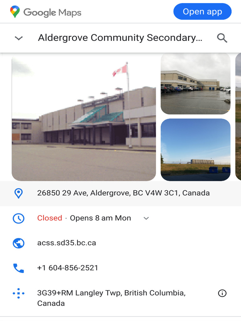 Aldergrove Community Secondary School (ACSS) - Google Maps | PDF