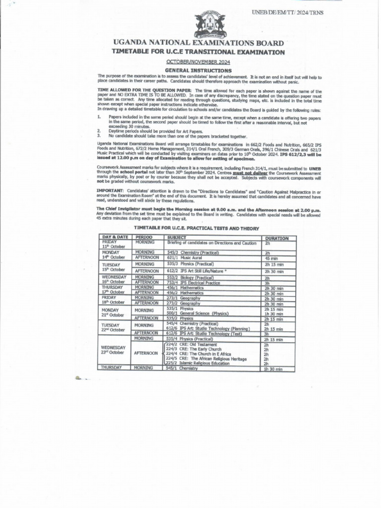 Uce Transitional Timetable 2024 | PDF