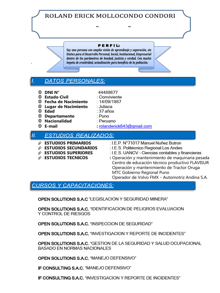 CV - Roland 2025 - Operador de Cisterna de Combustible. | PDF