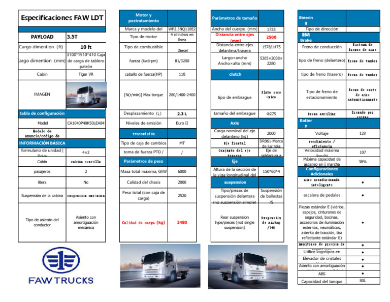 Especificaciones Tecnicas FAW 3.5 de 10 Pies | PDF