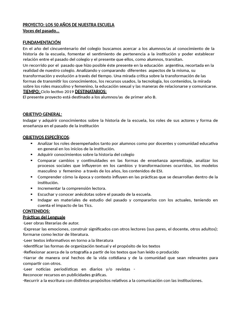 Proyecto Escuela | PDF