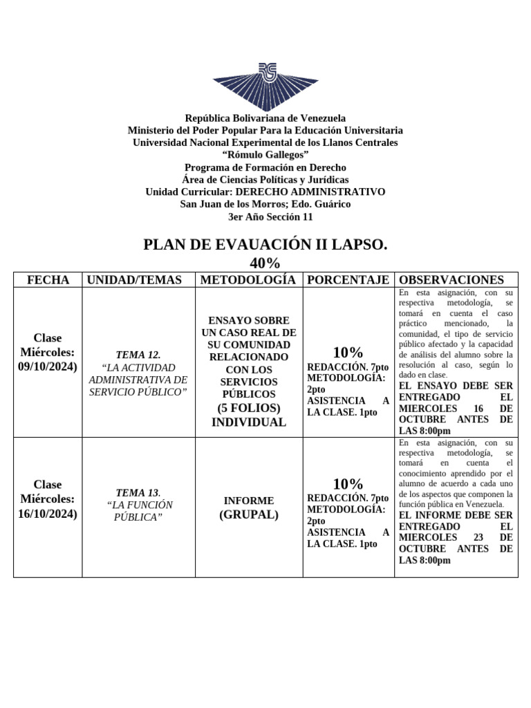 PLAN DE EVALUACIÃ - N 3er Lapso 40% | PDF | Venezuela