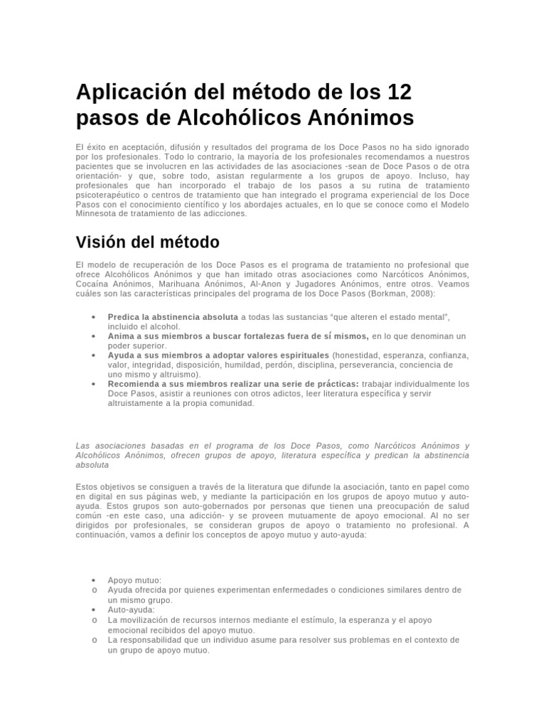 Aplicación del método de los 12 pasos de Alcohólicos Anónimos | PDF