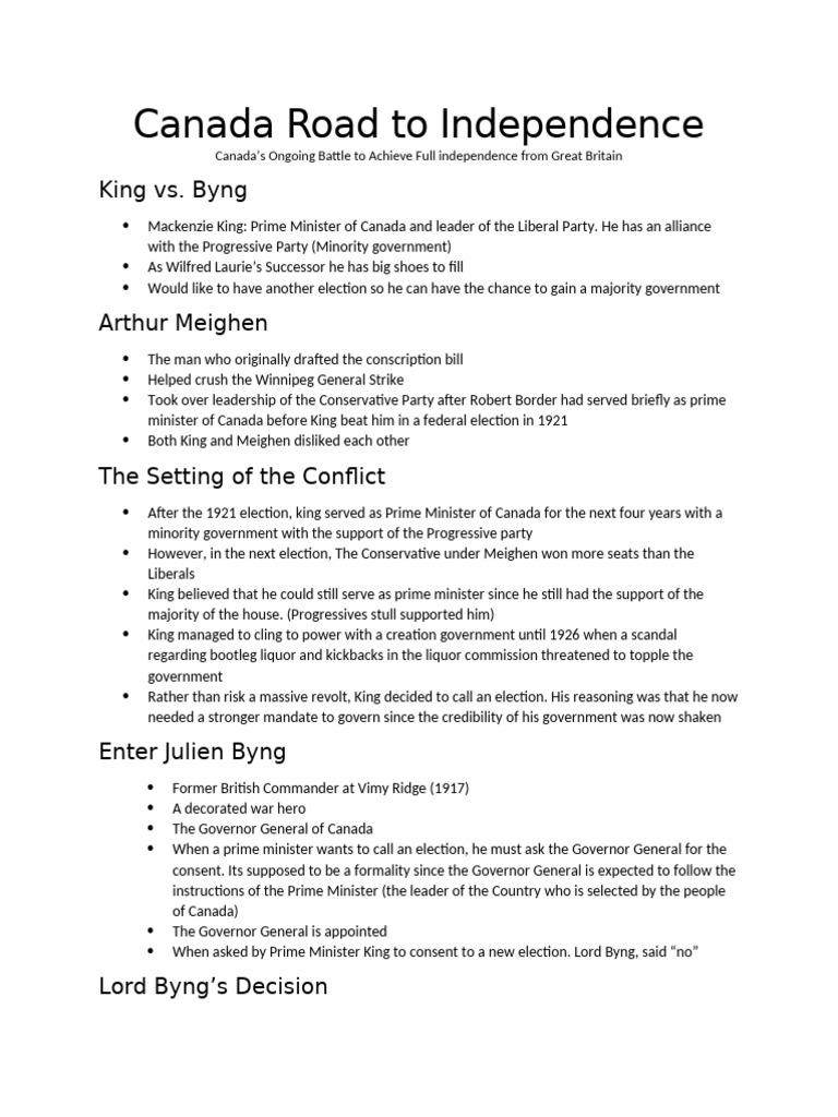 Canada's Road to Independence | PDF