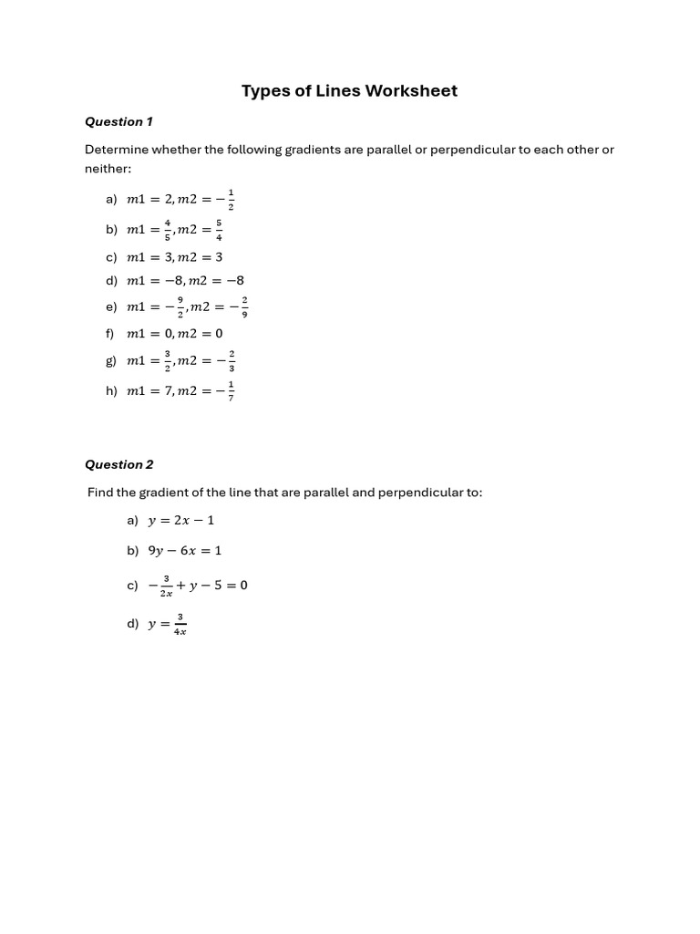 Types of Lines Worksheet | PDF