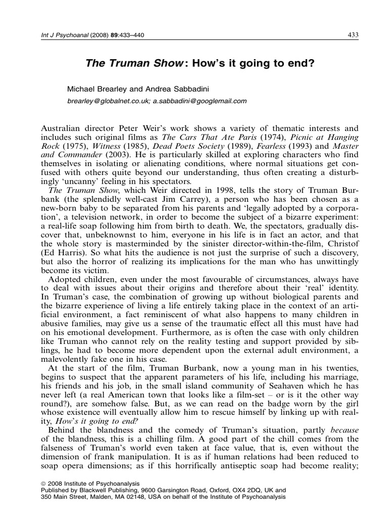 The Truman Show How S It Going To End | PDF | Psychoanalysis | Young Adult