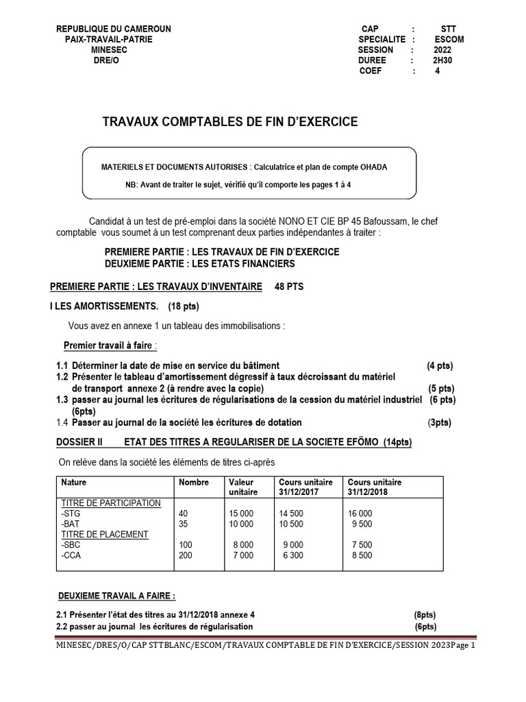 Sujet Tcfe Escom | PDF