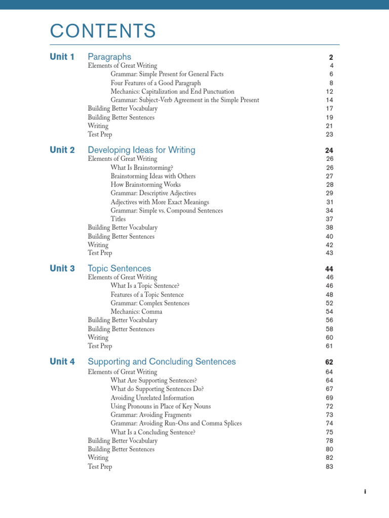 Great Writing Level 2 Table of Contents | PDF