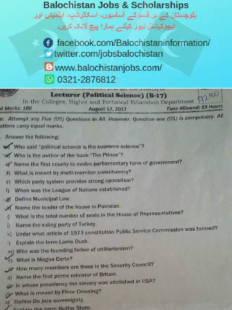 Political Science BPSC Lecturerships Past Papers | PDF Political Science BPSC Lecturerships Past Papers | PDF