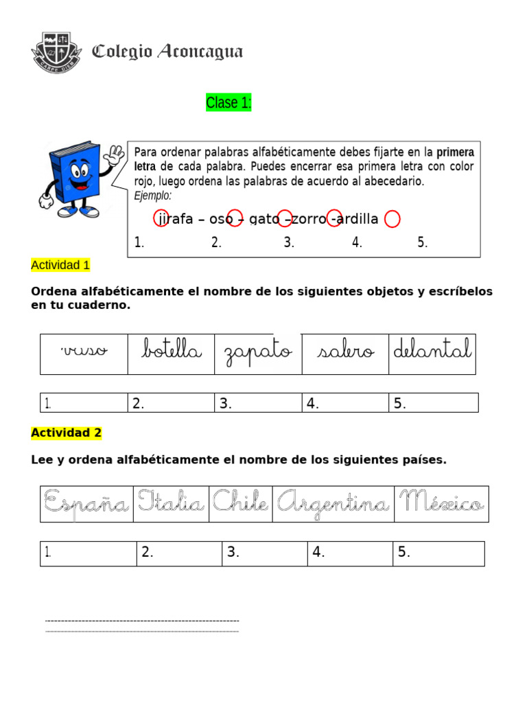 Actividades de Orden Alfabético | PDF