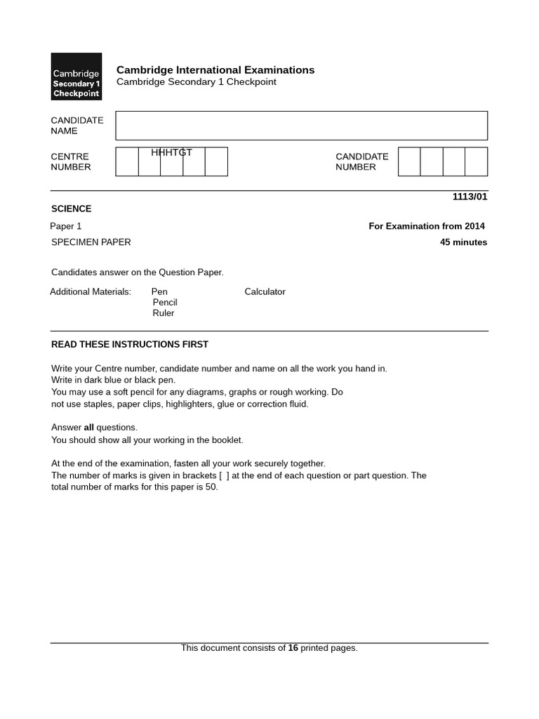 Cambridge Science Specimen Paper 2014 | PDF | Rock (Geology) | Planets