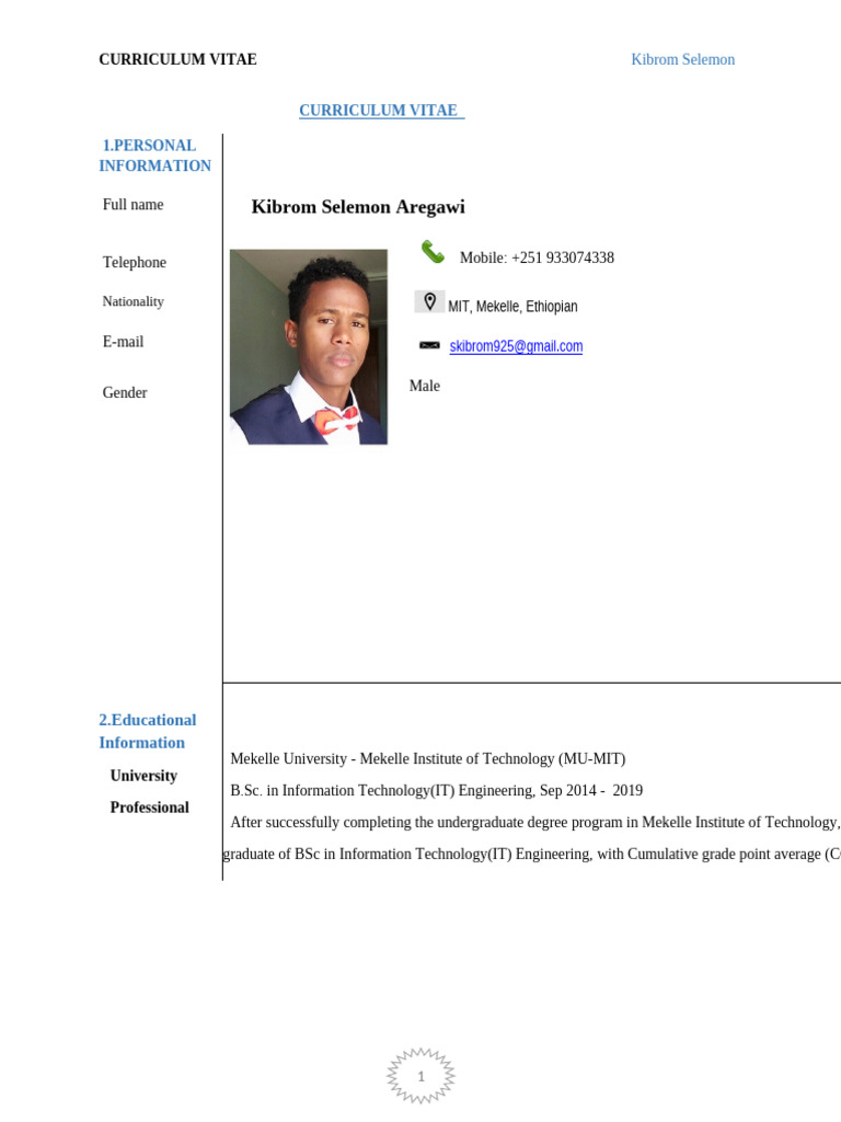 Kibrom Selemon cv-1 | PDF