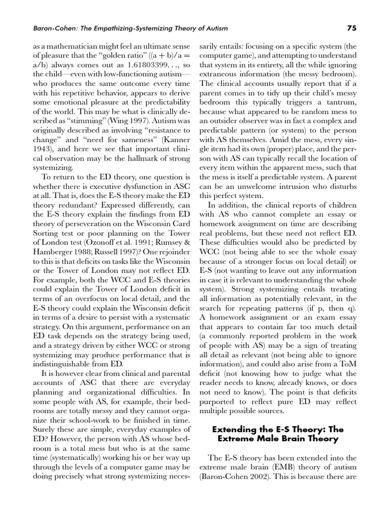 Autism-Baron Cohen The Emphathizing-Systemizing Es Theory - SBC - ARC-8 ...