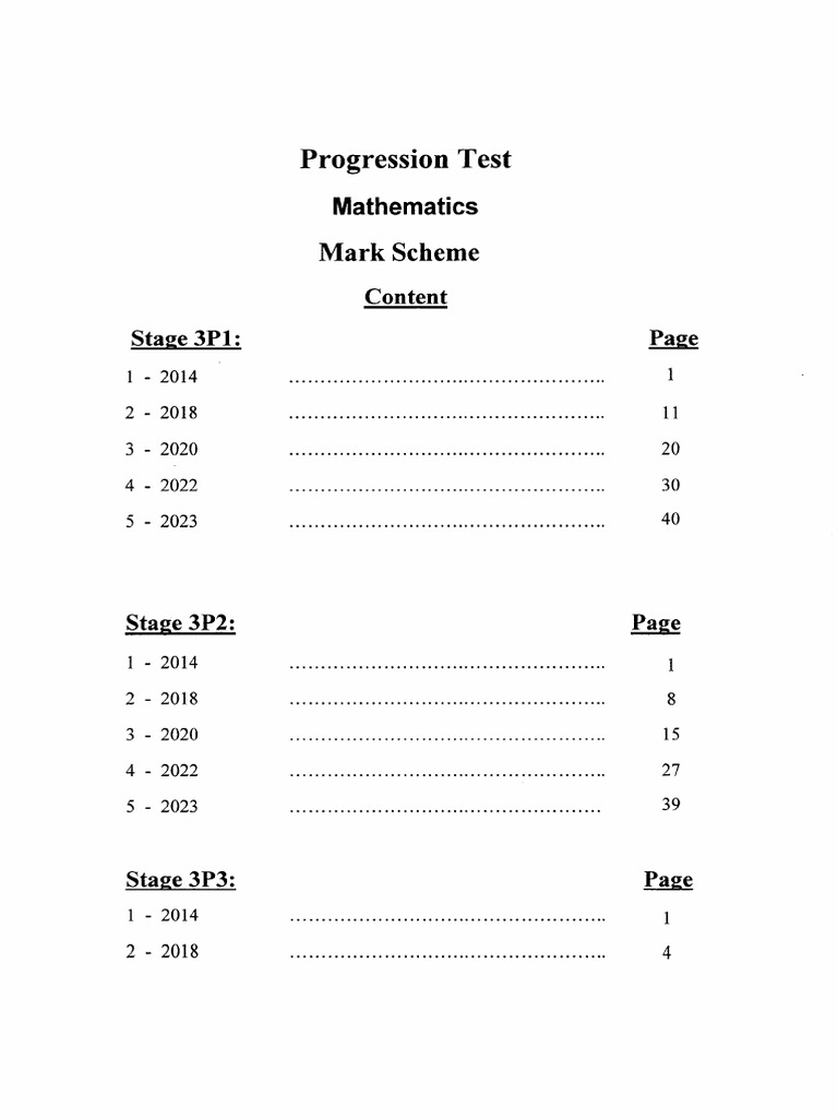 Grade 3 Math Progression Test Mark Scheme | PDF