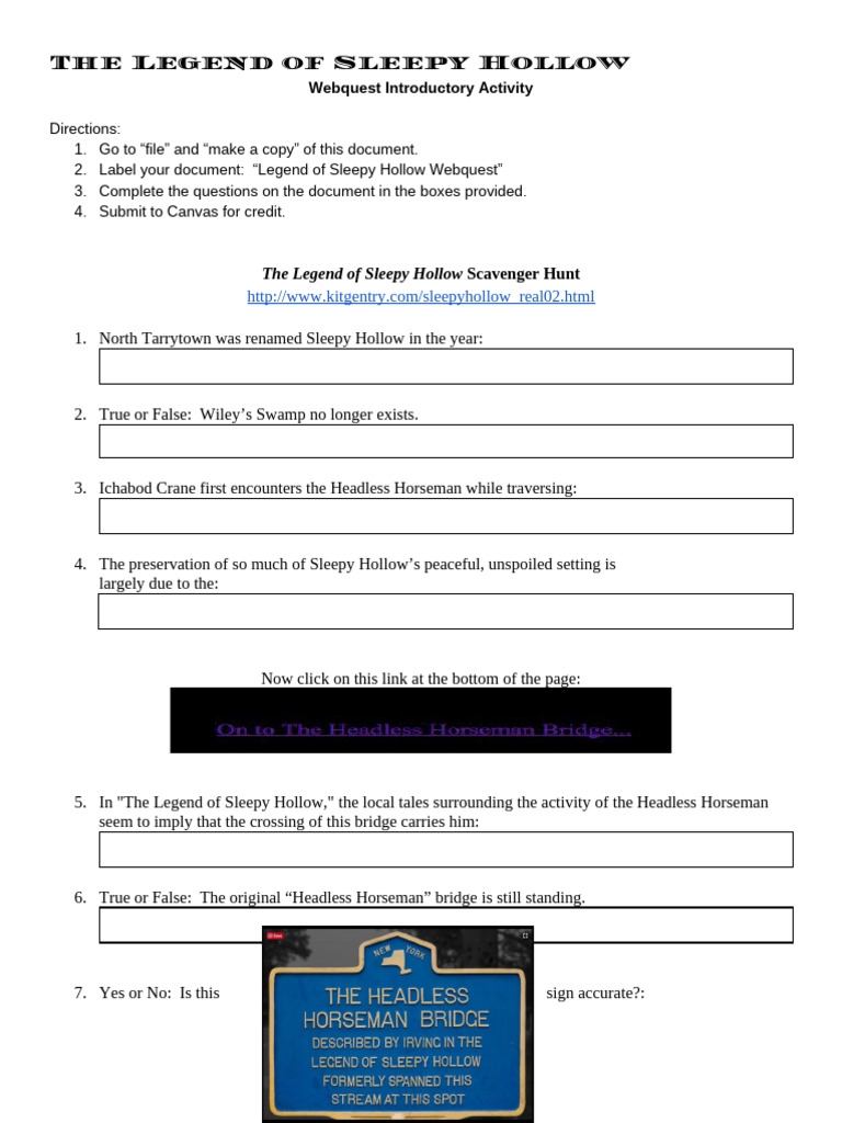 TM Copy of The Legend of Sleepy Hollow Webquest | PDF