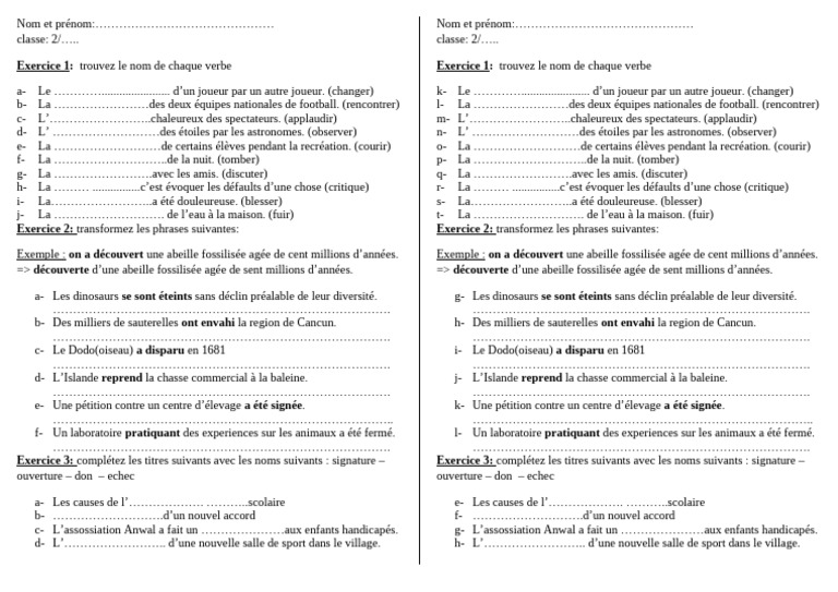 Exercice Nominalisation | PDF