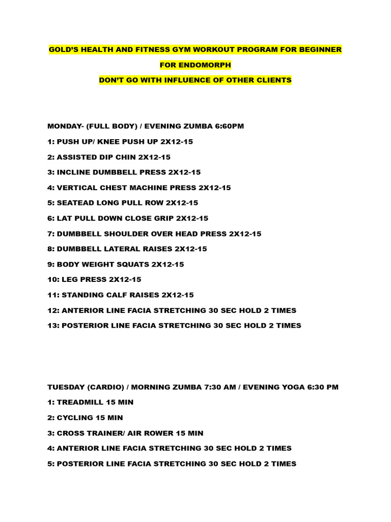 ENDOMORPH WORKOUT PLAN | PDF