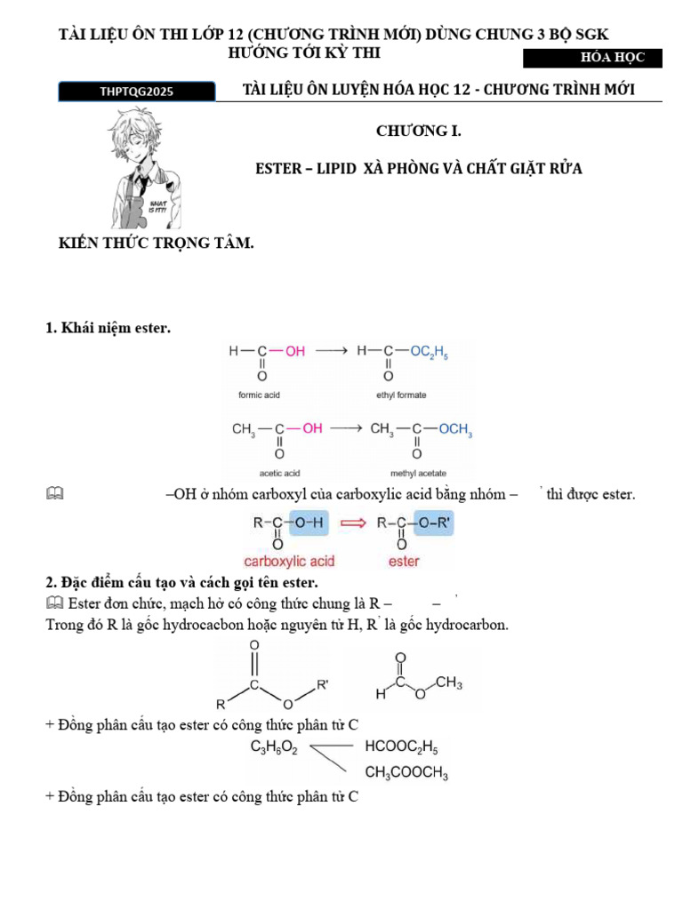 Chương 1. Ester - Lipid - THPTQG 2025 | PDF