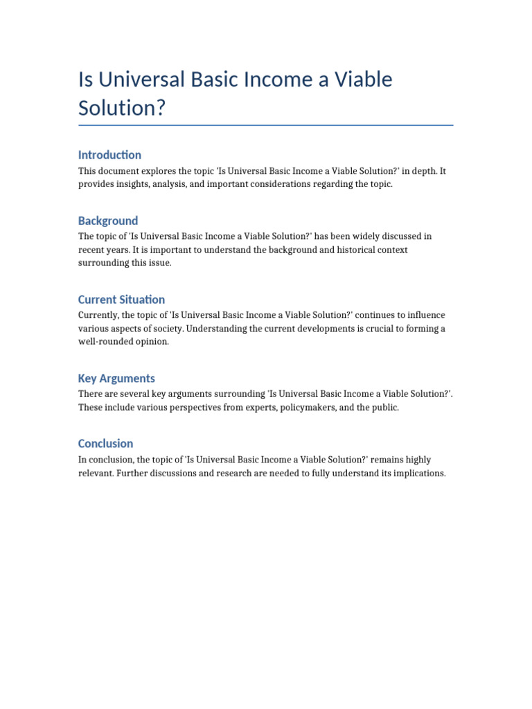 Is Universal Basic Income A Viable Solution | PDF