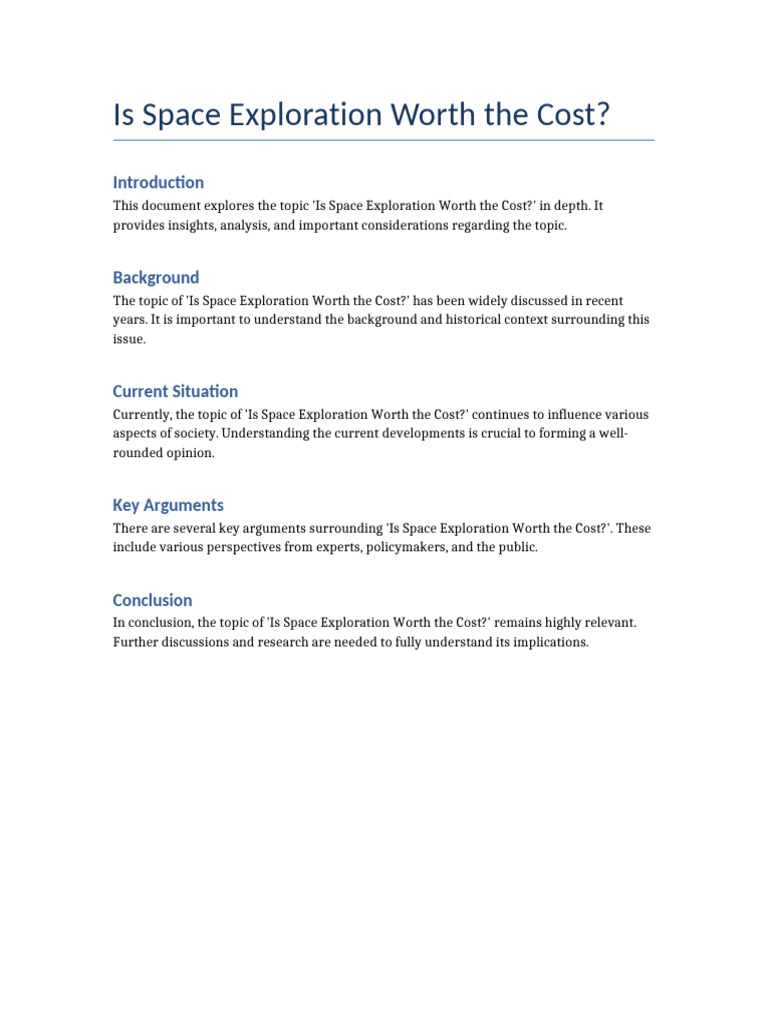 Is Space Exploration Worth The Cost | PDF