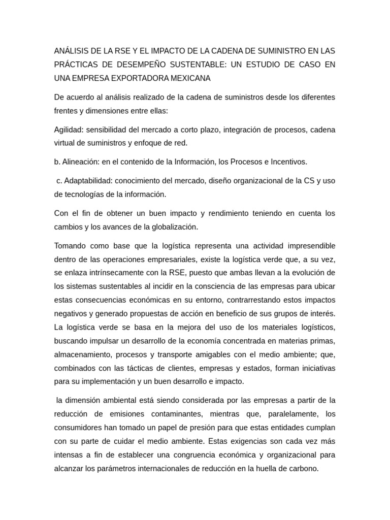 Análisis de La Rse y El Impacto de La Cadena de Suministro en Las ...