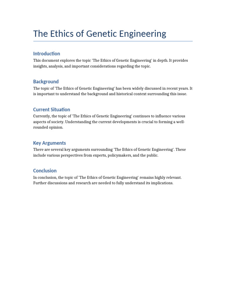 The Ethics of Genetic Engineering | PDF