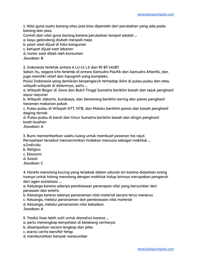 Soal & Jawaban SUmatif IPS Kelas 7 Kurikulum Merdeka Sem.1 | PDF