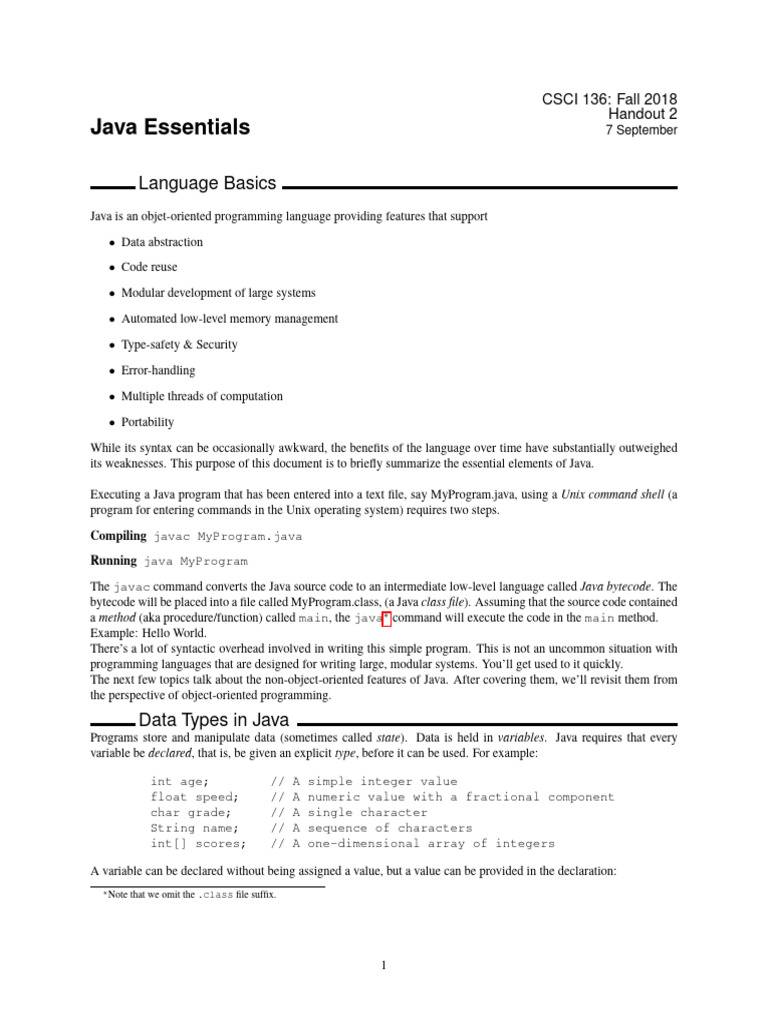 Java Essentials | PDF