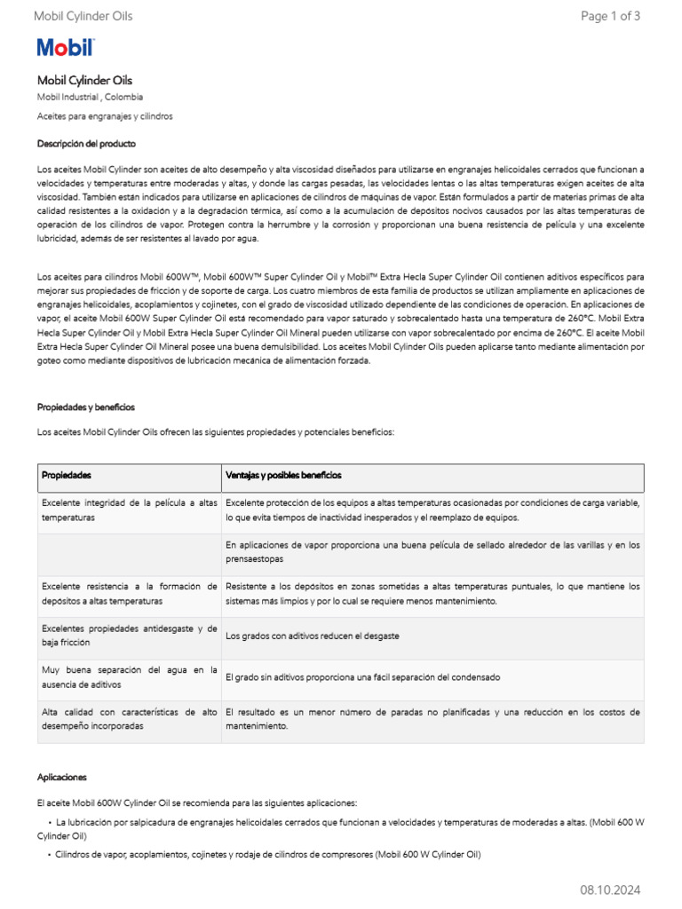 GL XX Mobil Cylinder Oils | PDF