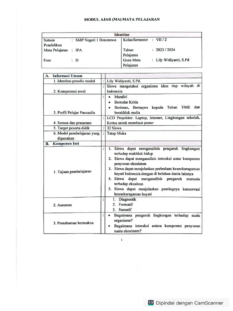 Modul Ajar IPA 7 | PDF