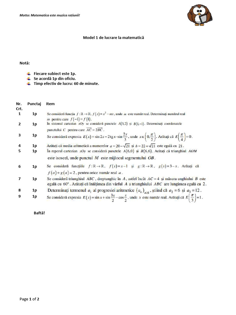 Modele de Lucrare La Matematică | PDF