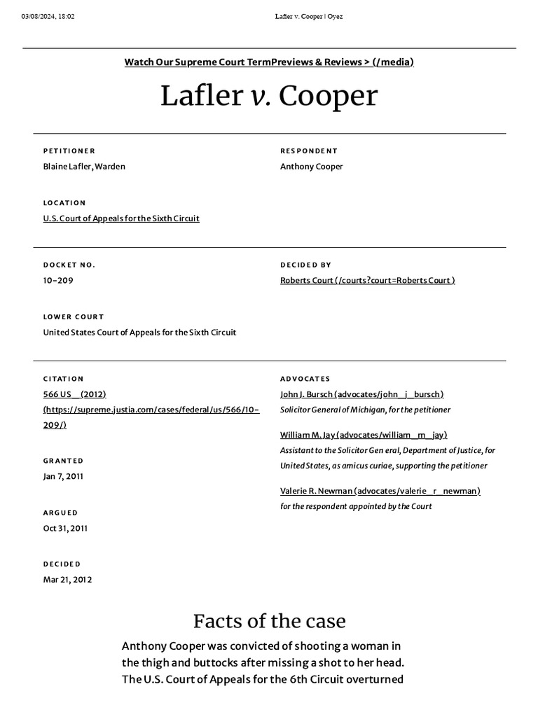 SCOTUS Lafler v. Cooper Resumo | PDF