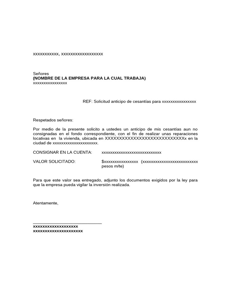 carta anticipo de cesantias modelo | PDF