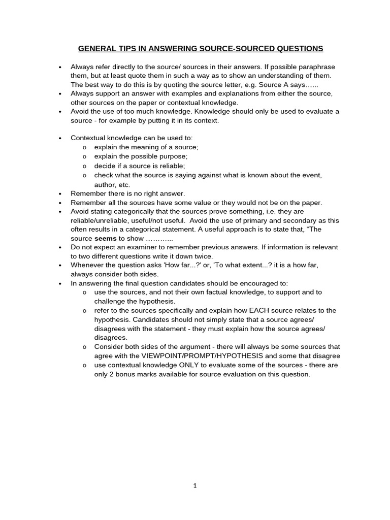 GENERAL TIPS IN ANSWERING SOURCE-BASED QUESTIONS | PDF